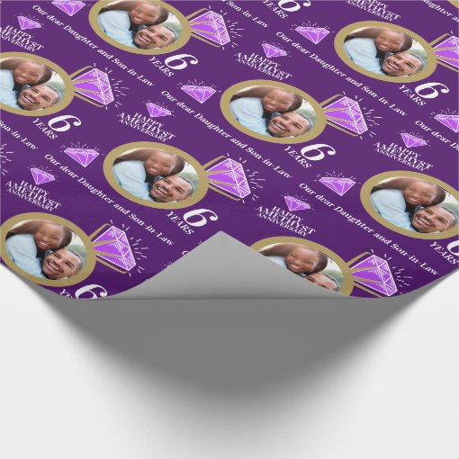 Amethyst 6th wedding anniversary photo purple ring wrapping paper | Zazzle