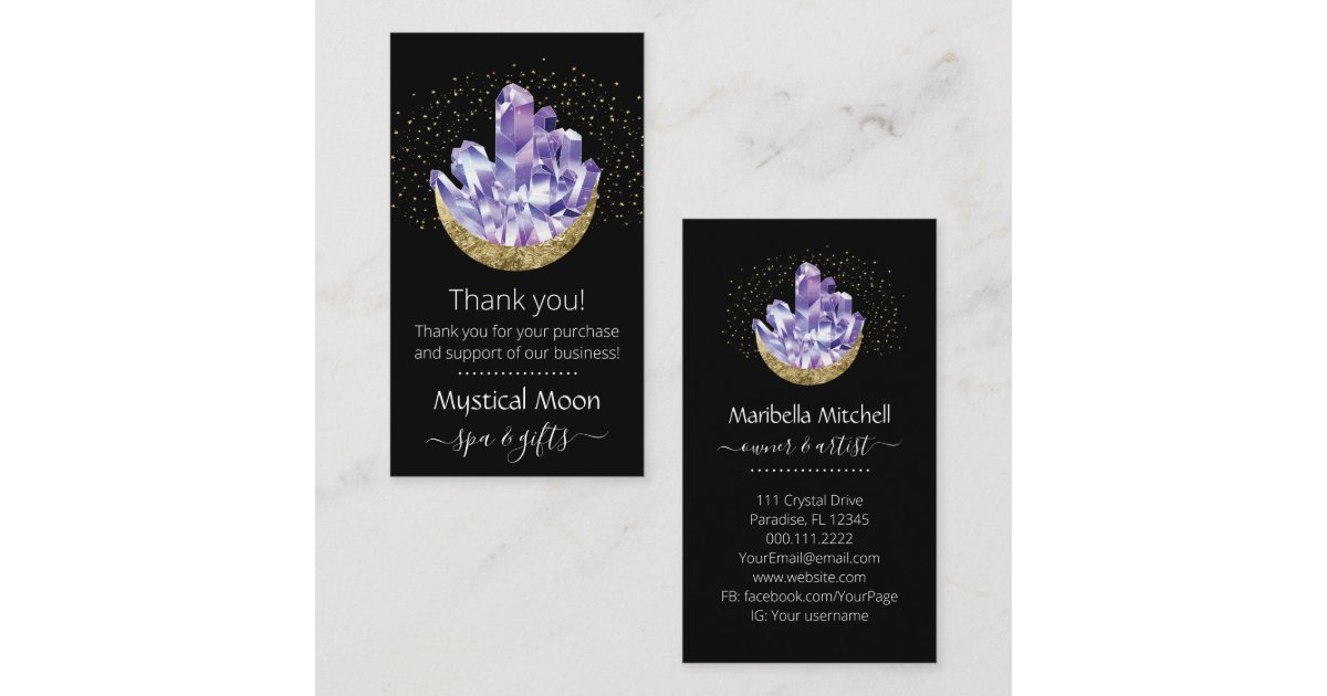 Amethyst Crystal Crescent Moon Customer Thank You Business Card | Zazzle