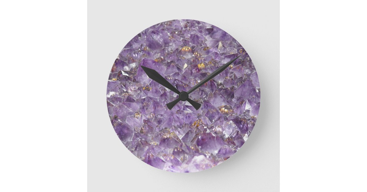 Amethyst gem violet crystal stone clock | Zazzle
