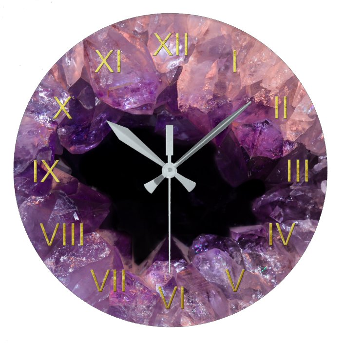 Amethyst Geode Depiction Wall Clock Gold Numerals | Zazzle.com