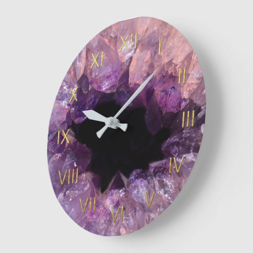 Amethyst Geode Depiction Wall Clock Gold Numerals | Zazzle