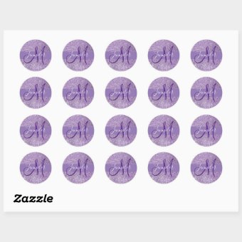 Amethyst Glitter Photo Name and Initial Classic Round Sticker | Zazzle