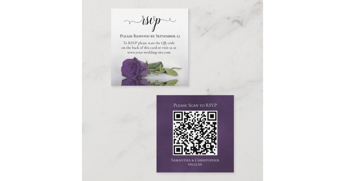 Amethyst Purple Rose Elegant Wedding RSVP QR Code Enclosure Card | Zazzle