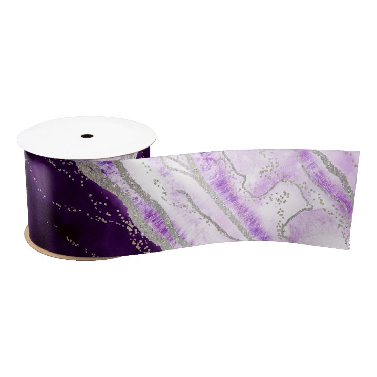Amethyst Purple & Silver Geode Agate Rock Wedding Satin Ribbon | Zazzle