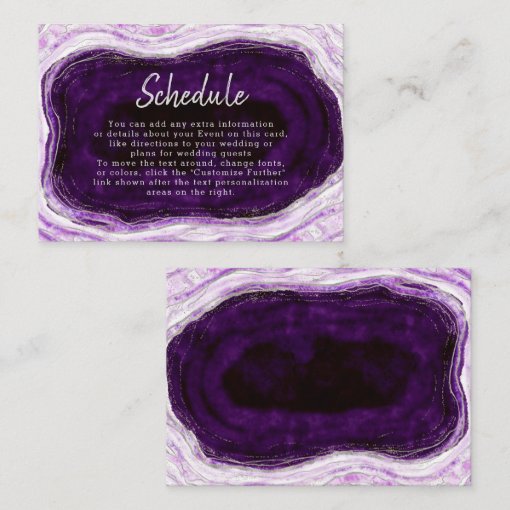 Amethyst Purple & Silver Geode Wedding Schedule Enclosure Card | Zazzle