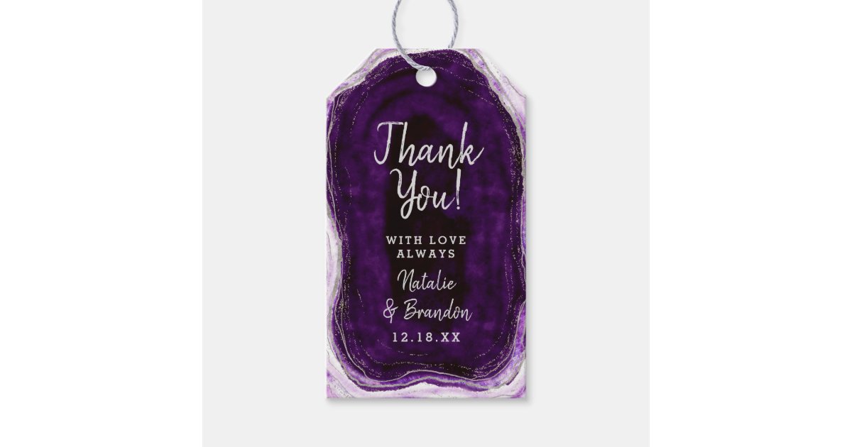 Amethyst Purple & Silver Geode Wedding Thank You Gift Tags | Zazzle