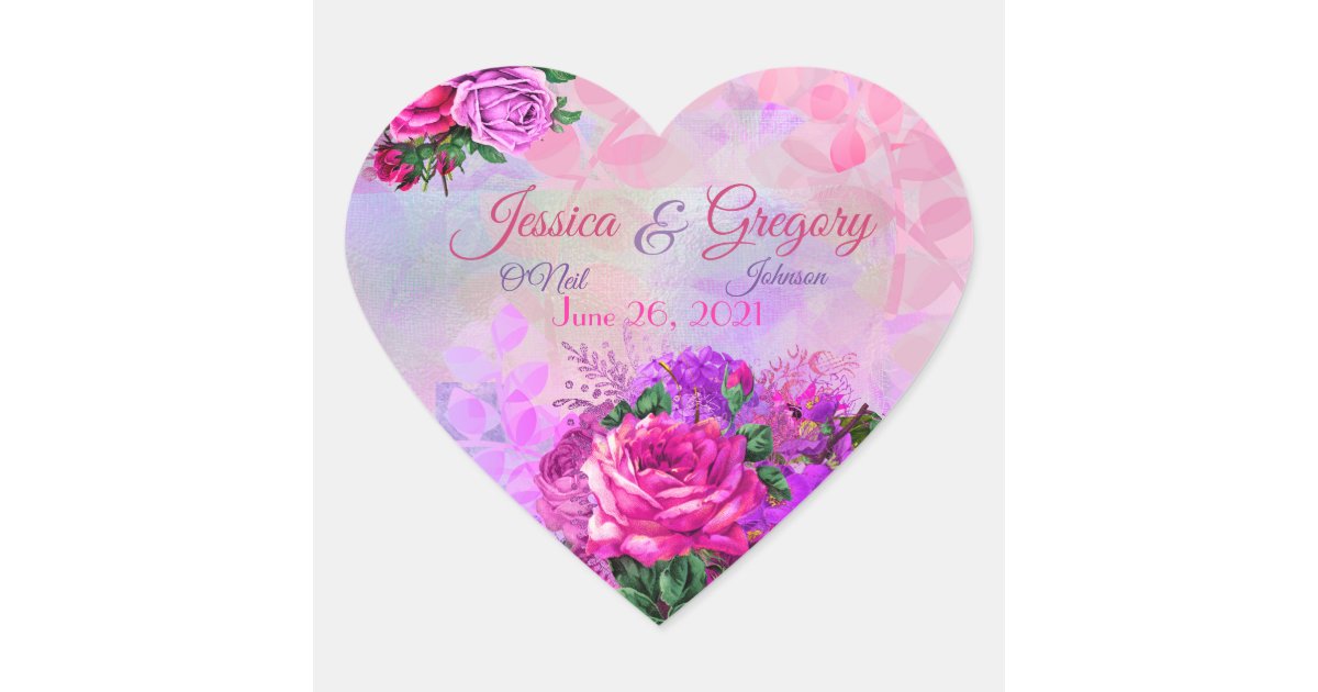 Amethyst Raspberry Floral Wedding Heart Sticker | Zazzle