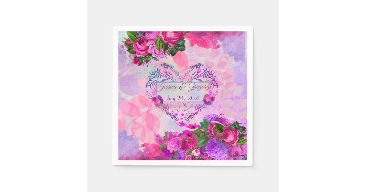 Amethyst Raspberry Floral Wedding Napkin | Zazzle