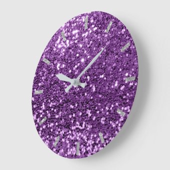 Amethyst Violet Purple Sparkly Faux Glitter Gray Large Clock | Zazzle
