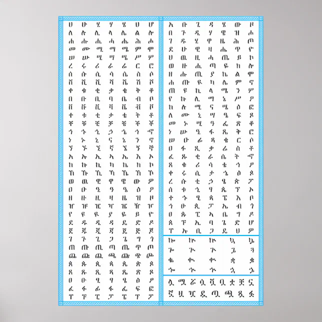 Amharic Geez Ethiopian Fidel HAHU and ABUGIDA Poster | Zazzle