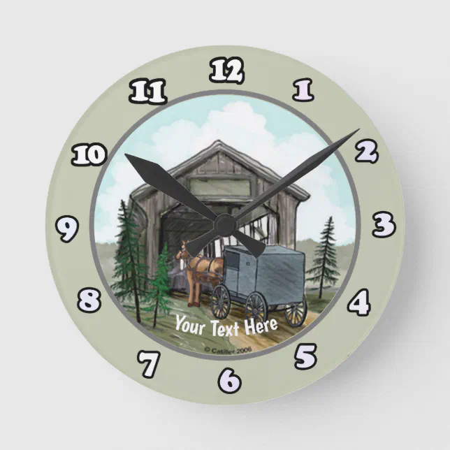 Amish Covered Bridge Round Clock | Zazzle