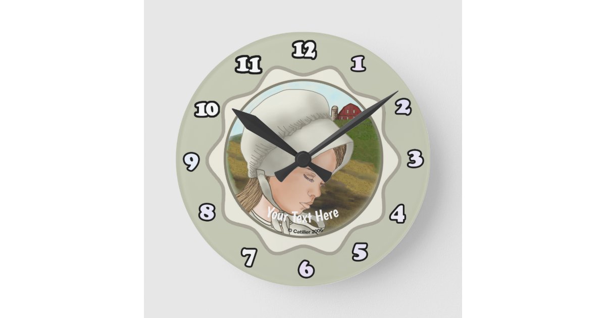 Amish Girl Wearing Bonnet Round Clock | Zazzle