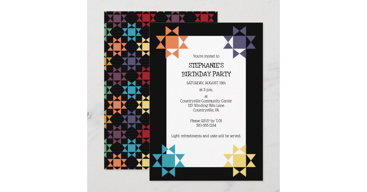 Amish Quilt Print Quilting Themed Custom Party Invitation | Zazzle