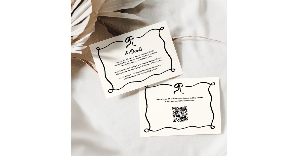 Amour | French Bow Wedding Details with QR Code Enclosure Card | Zazzle