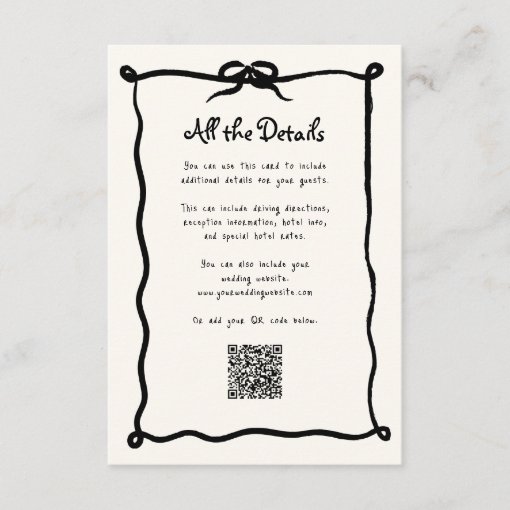 Amour French Bow | Wedding Guest Details QR Code Enclosure Card | Zazzle