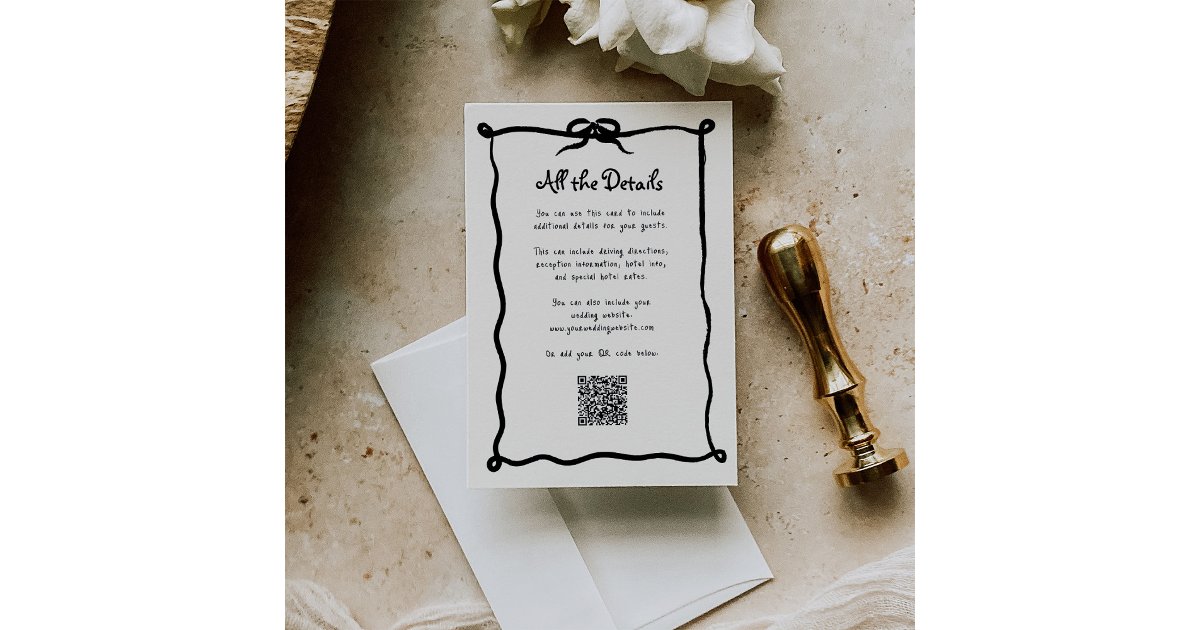 Amour French Bow | Wedding Guest Details QR Code Enclosure Card | Zazzle