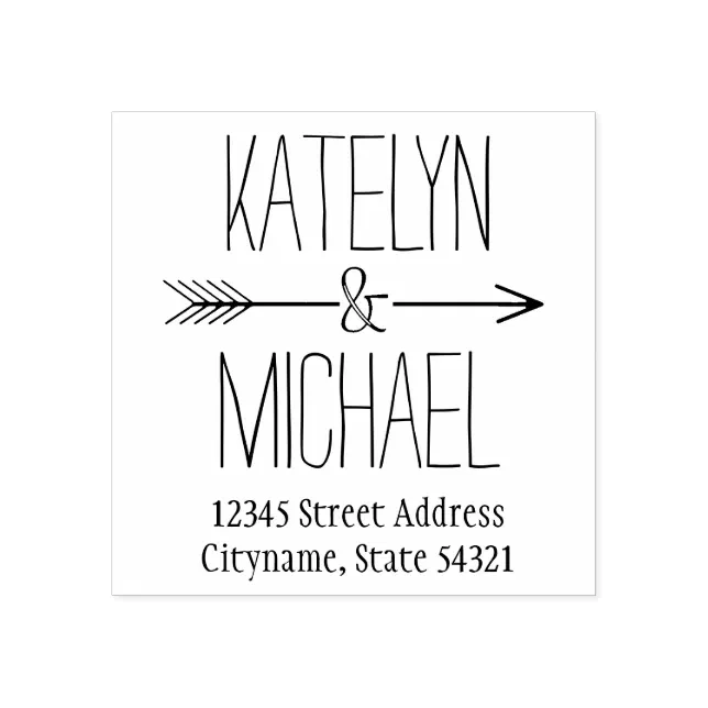 Ampersand Arrow Wedding Monogram Return Address Rubber Stamp | Zazzle