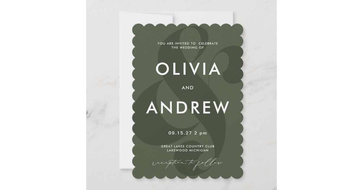 Ampersand Moss Green Wedding Invitation | Zazzle