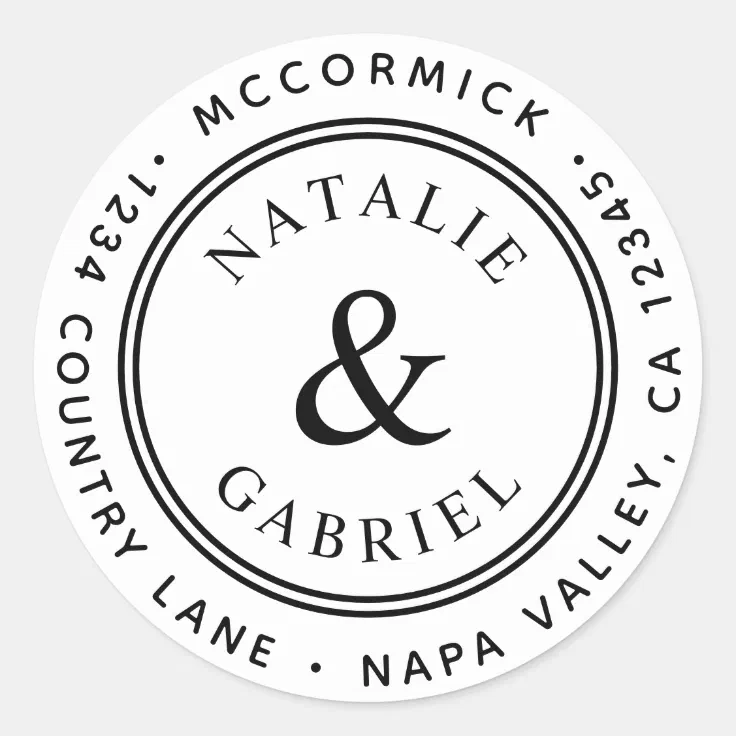 Ampersand Wedding Return Address Classic Round Sticker | Zazzle