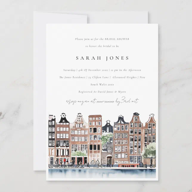 Amsterdam Dutch Canal Landscape Bridal Shower Invitation | Zazzle