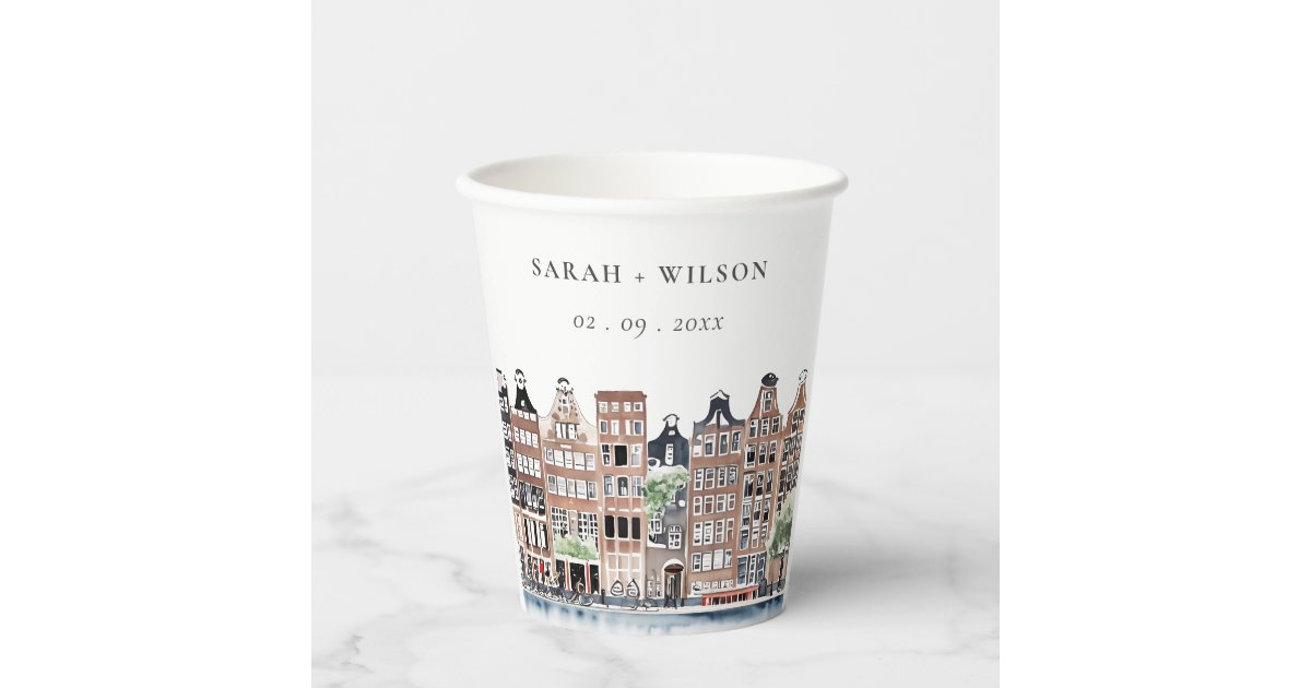 Amsterdam Dutch Canal Watercolor Landscape Wedding Paper Cups | Zazzle