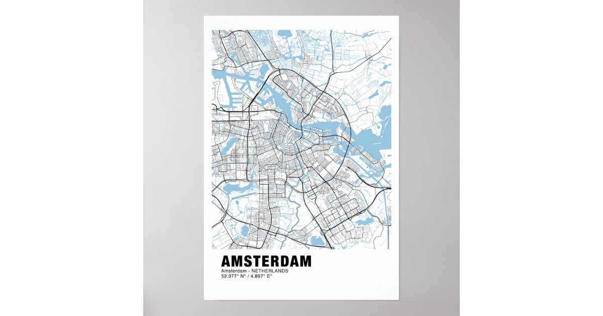 Amsterdam Map Poster - Amsterdam White Map | Zazzle