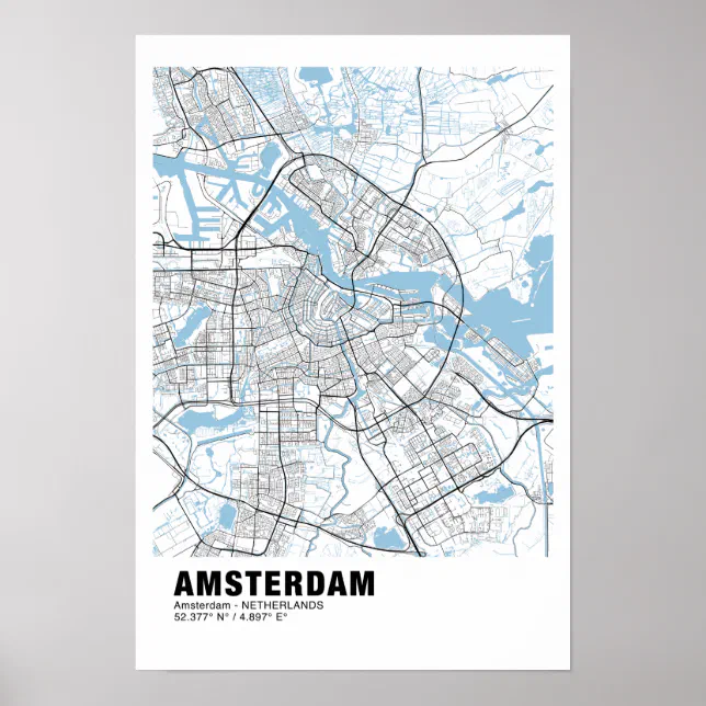 Amsterdam Map Poster - Amsterdam White Map | Zazzle