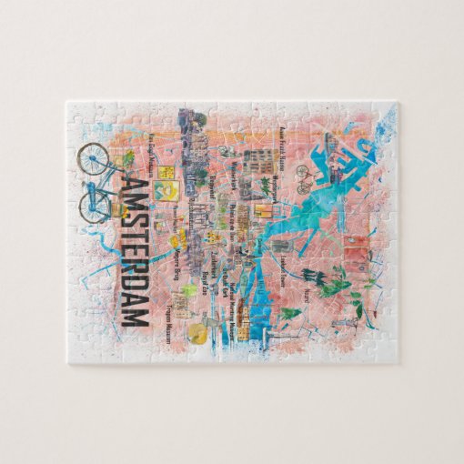 Amsterdam Netherlands Clean Iconic City Map Jigsaw Puzzle | Zazzle