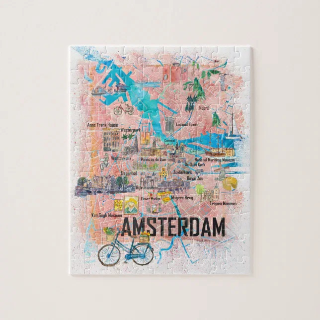 Amsterdam Netherlands Clean Iconic City Map Jigsaw Puzzle | Zazzle