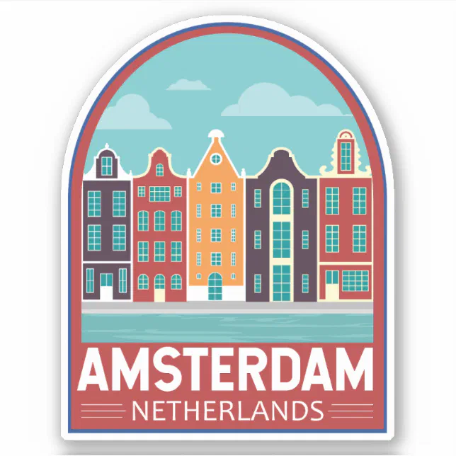 Amsterdam Netherlands Travel Art Vintage Sticker | Zazzle