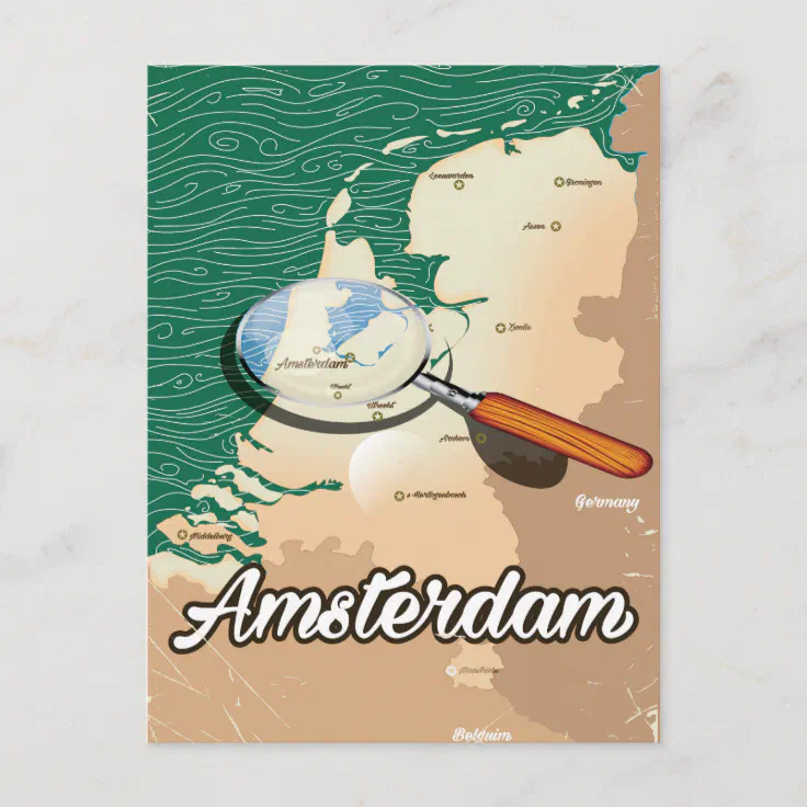Amsterdam vintage map vacation poster postcard | Zazzle