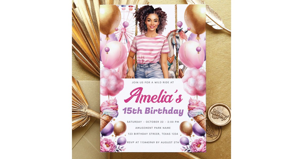 Amusement Park African American Birthday Invitation | Zazzle