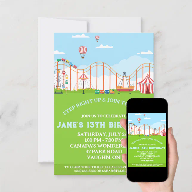 Amusement Park Birthday Party Invitation | Zazzle