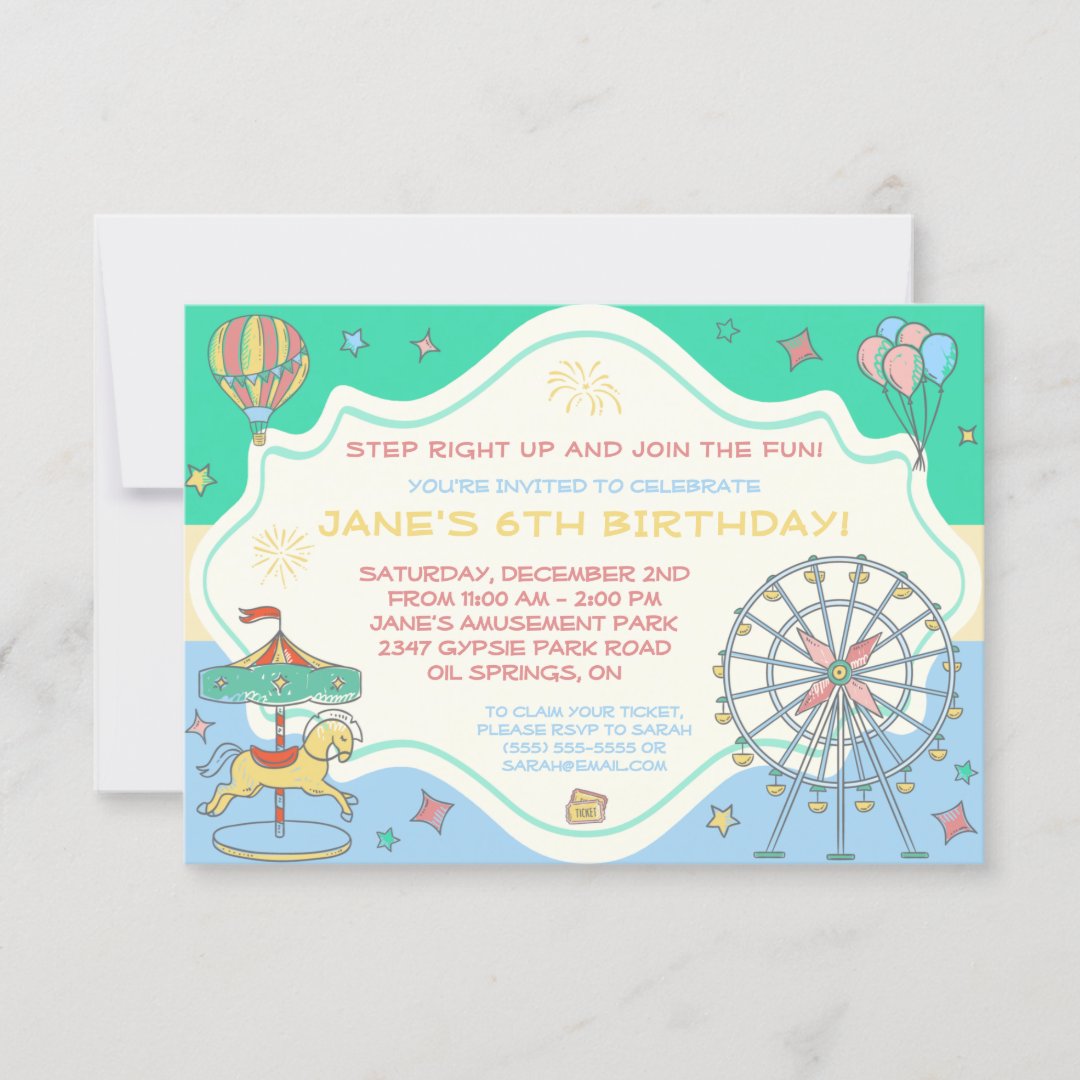 Amusement Park Birthday Party Invitation | Zazzle