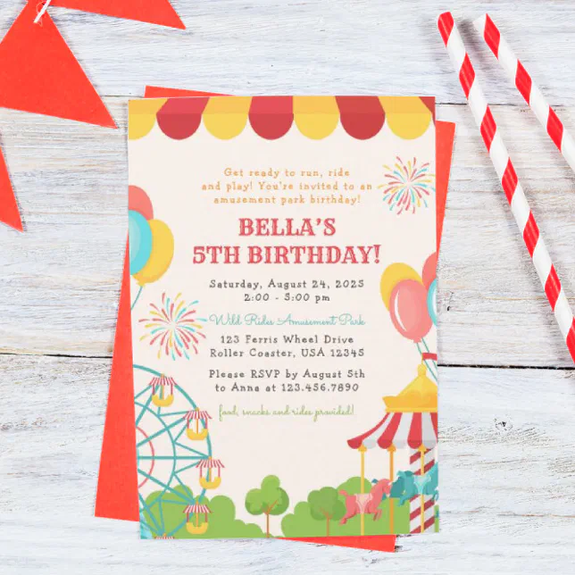 Amusement Park Birthday Party Invitation | Zazzle