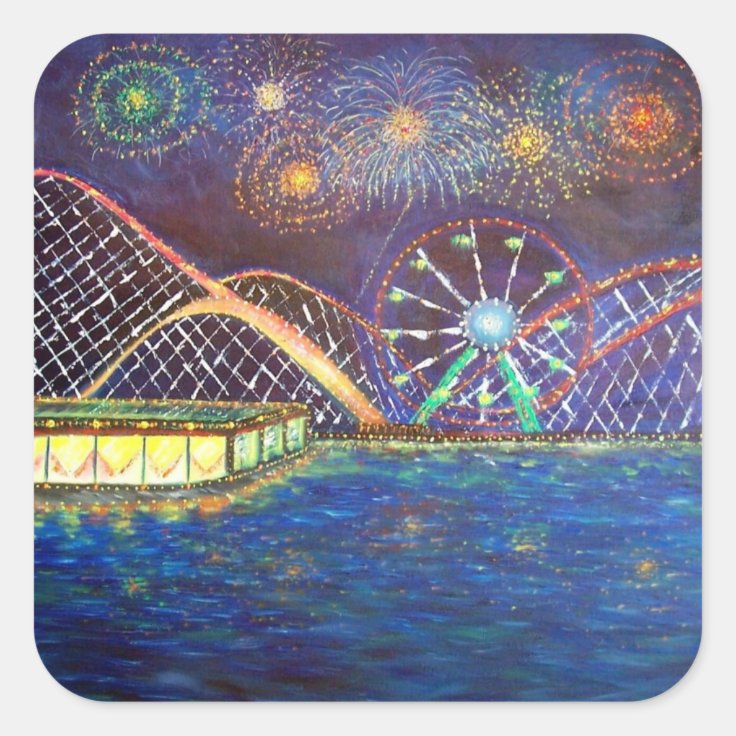 Amusement Park Fireworks Roller Coaster Sticker | Zazzle