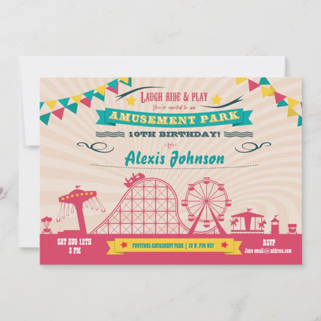 Amusement Park Funfair Carnival Birthday Invite | Zazzle