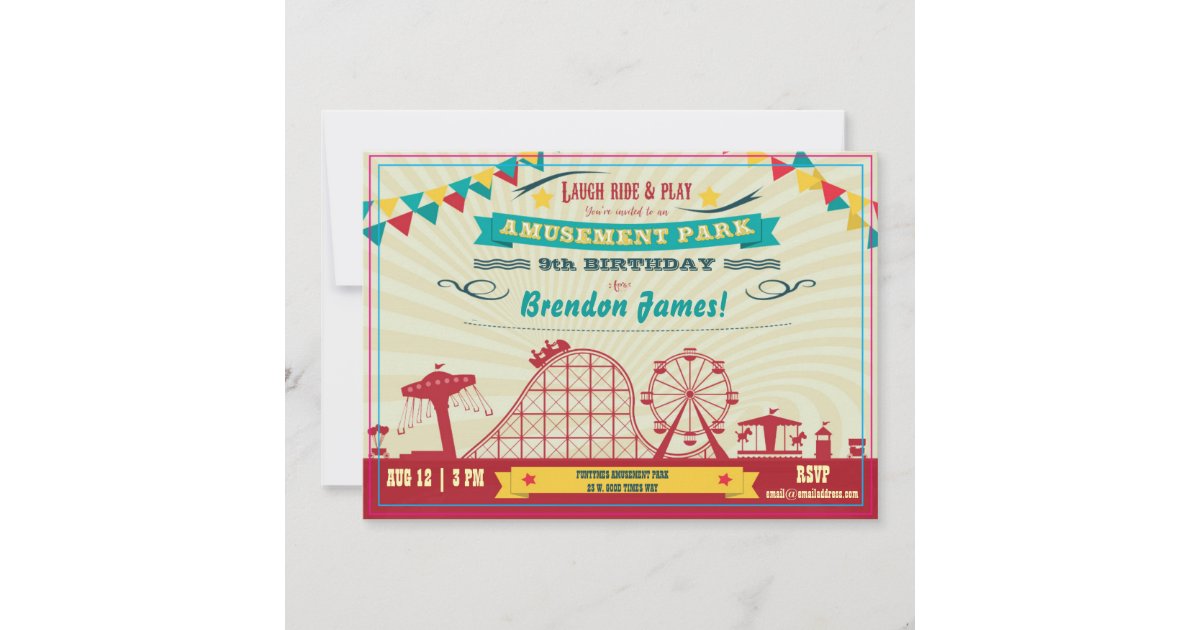 Amusement Park Funfair Carnival Birthday Invite | Zazzle