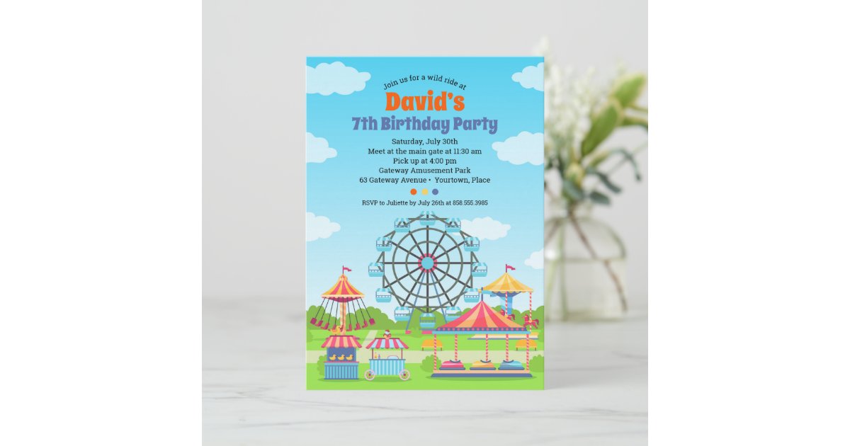 Amusement Park Funfair Childs Birthday Party Invitation | Zazzle