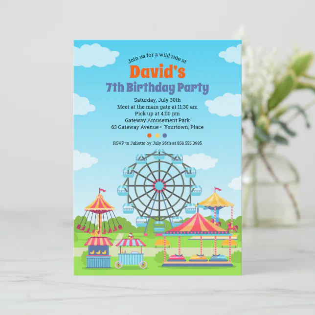 Amusement Park Funfair Childs Birthday Party Invitation | Zazzle