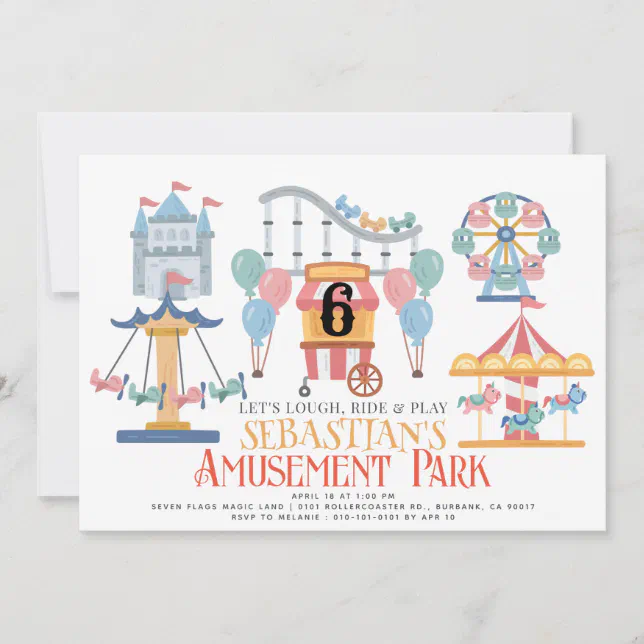 Amusement Park Kid's Birthday Invitation | Zazzle