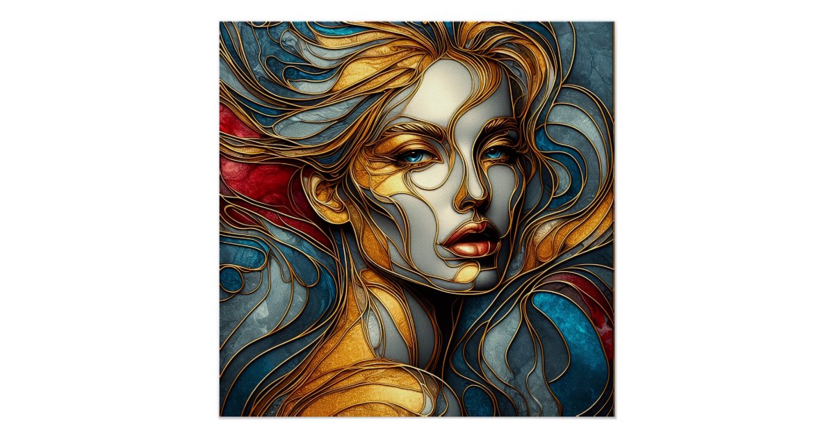 An Abstract Portrait Of Woman's Face Stained glass Poster | Zazzle