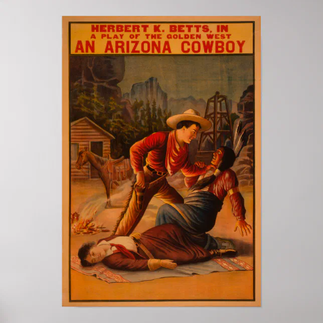 An Arizona Cowboy - Cowboy and Indian Fight Poster | Zazzle