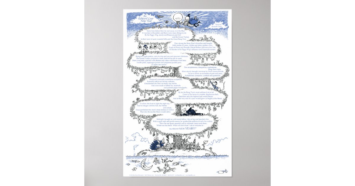 An Edward Lear New Year Illustrated Poem Poster | Zazzle