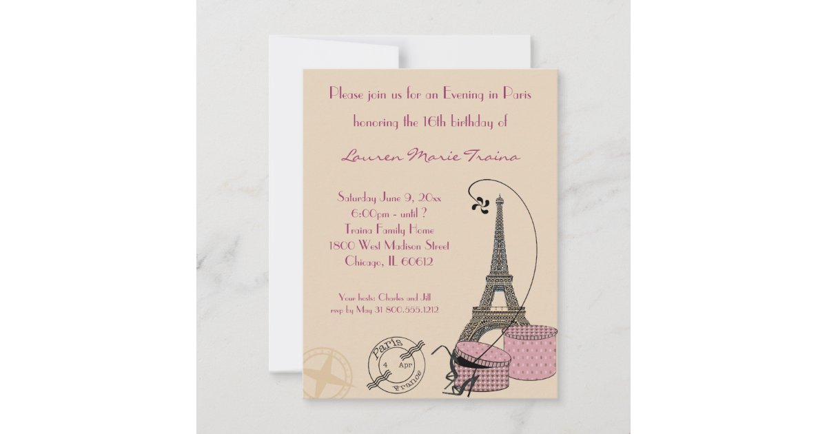 An Evening in Paris Pink Themed Party Invitation | Zazzle