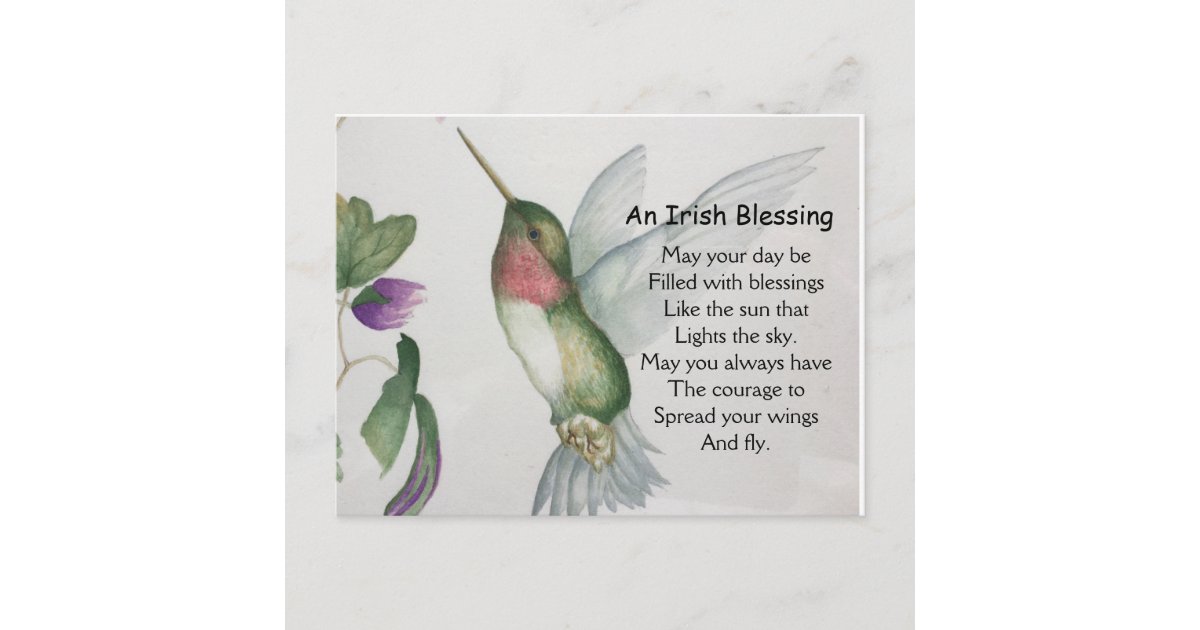 An Irish Blessing Courage Hummingbird Wings Postcard | Zazzle