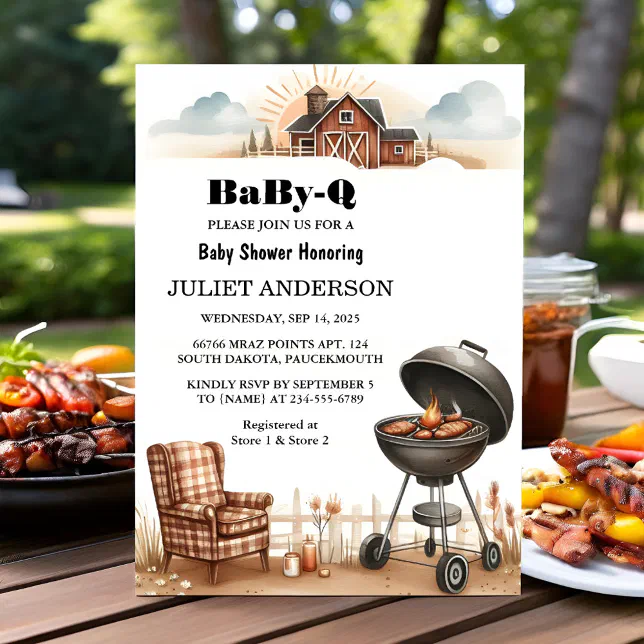 An Plaid Babyq Fun Food Steak Beef Bbq Baby Shower Invitation | Zazzle