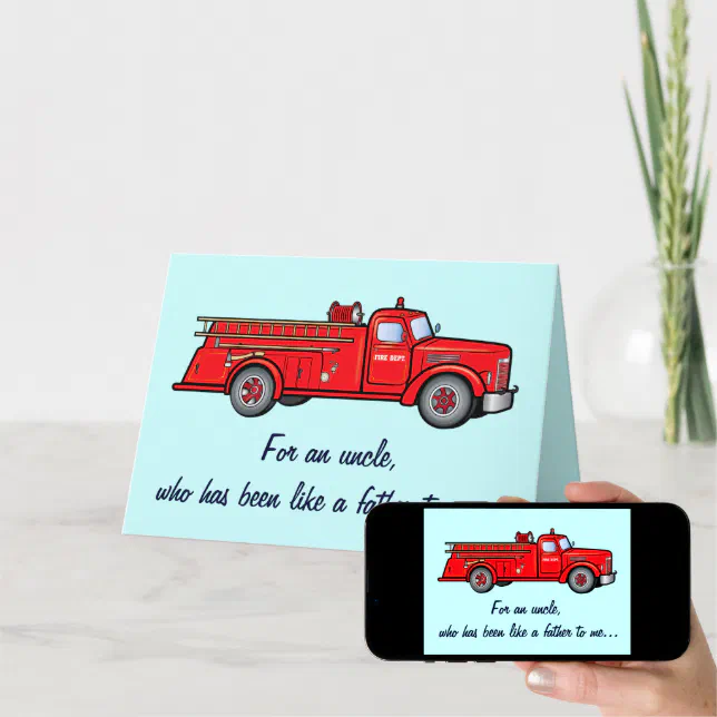 An Uncle like a Dad with Fire Engine Card | Zazzle