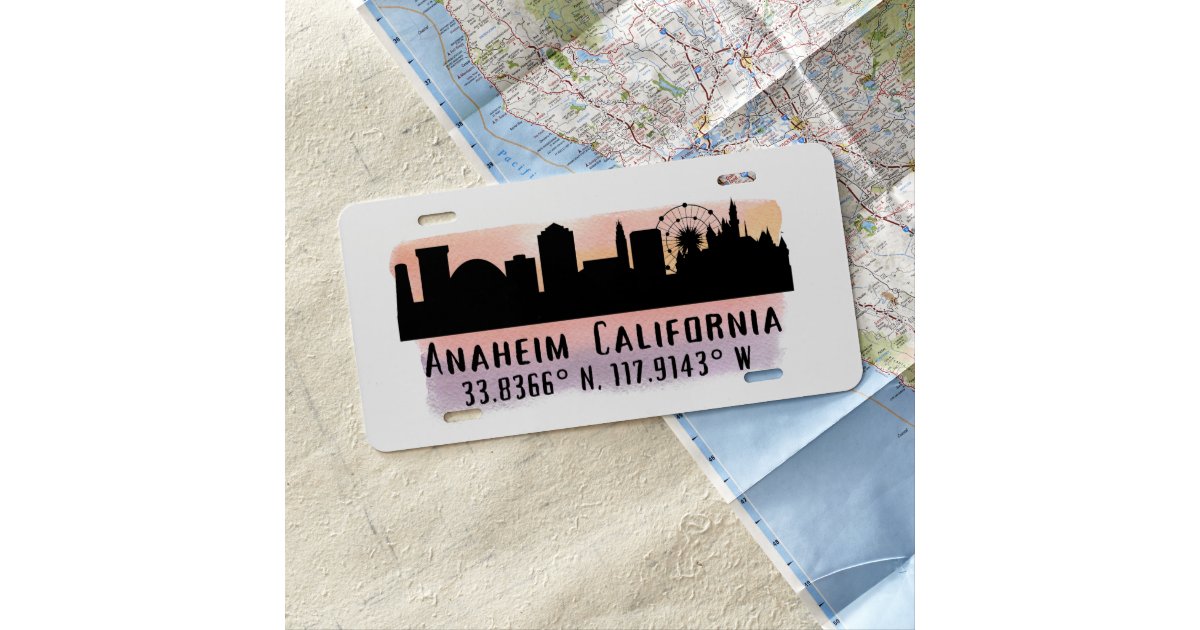 Anaheim Skyline Latitude and Longitude License Plate | Zazzle