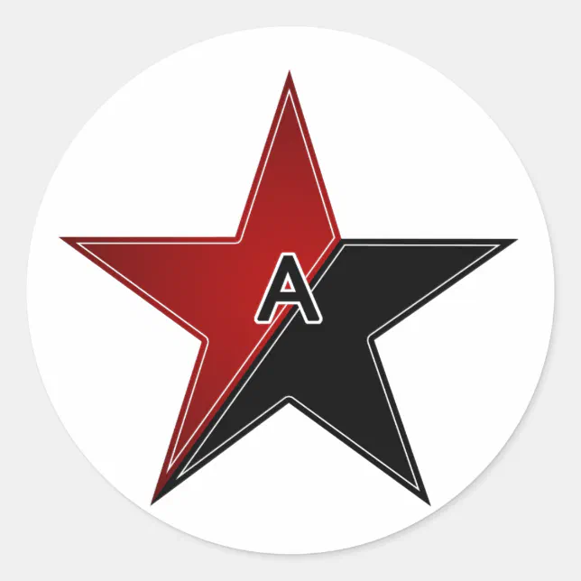 Anarchist red/black star classic round sticker | Zazzle